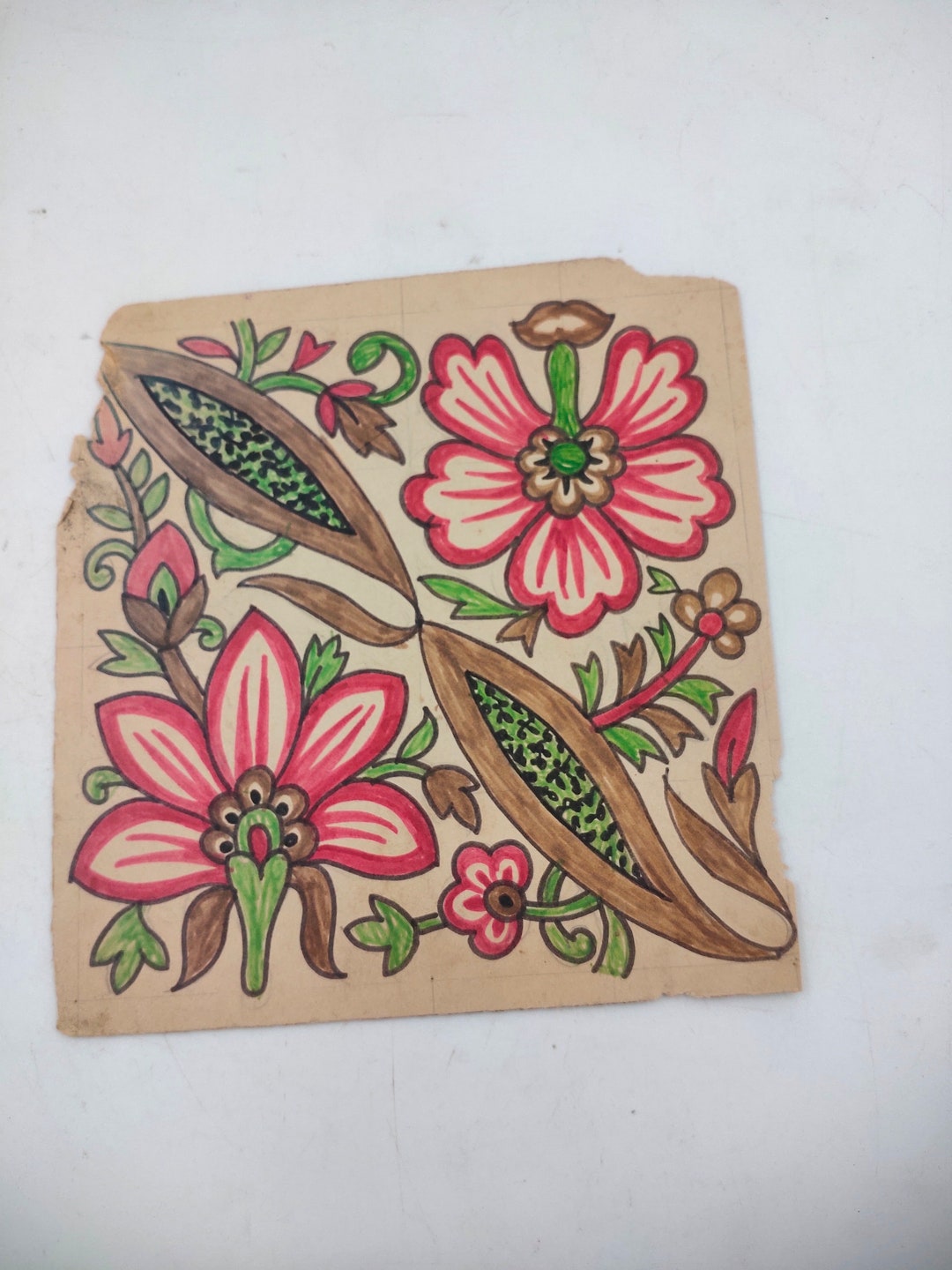 Vintage Antique Floral Designs Paper Collectible Artwork Indian Design ...