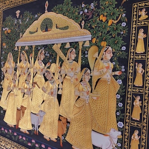 Handpainted Pichwai Painting: Gopikas Art on Cloth (4x4 Ft) - Etsy