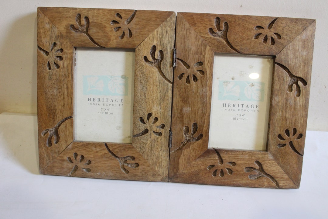 Double Wooden Frame for Photo Decor Collectible Vintage Style Wall Dec ...