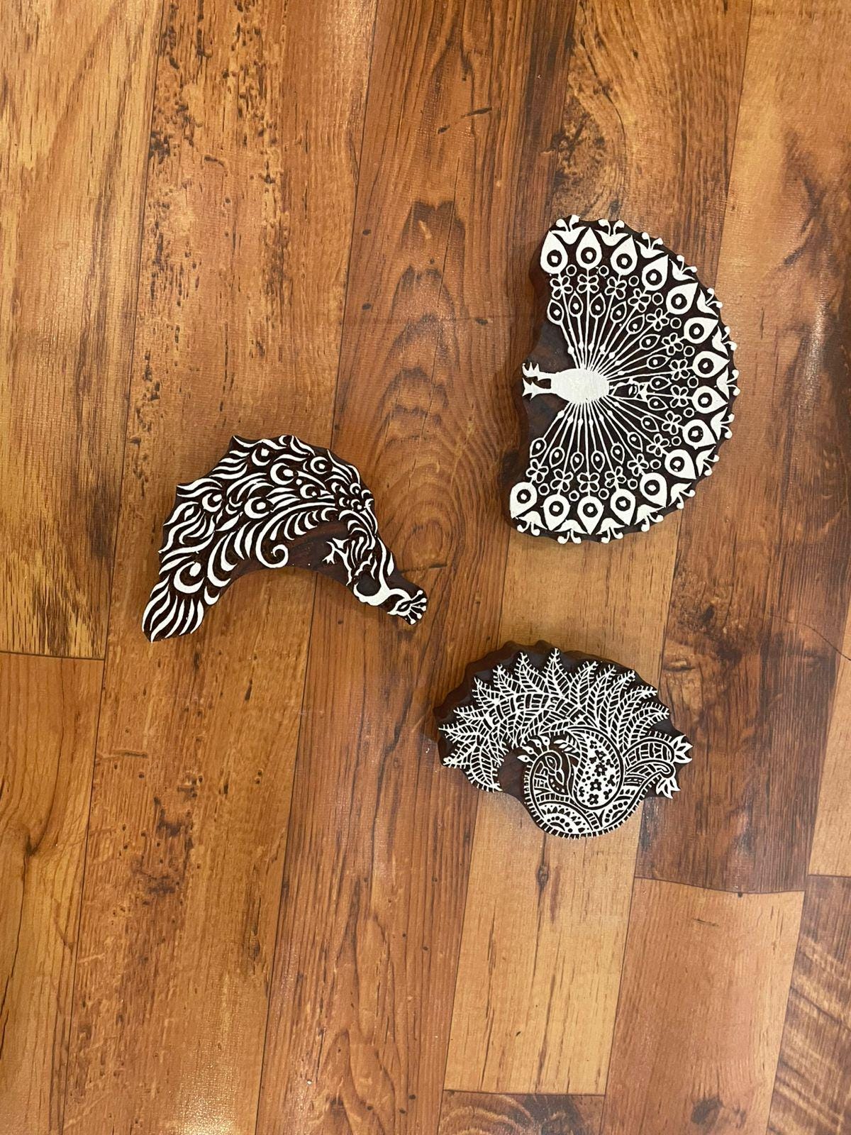 Hand Curved Wooden Print Making Block Peacock Design Block Set of 3 - Etsy