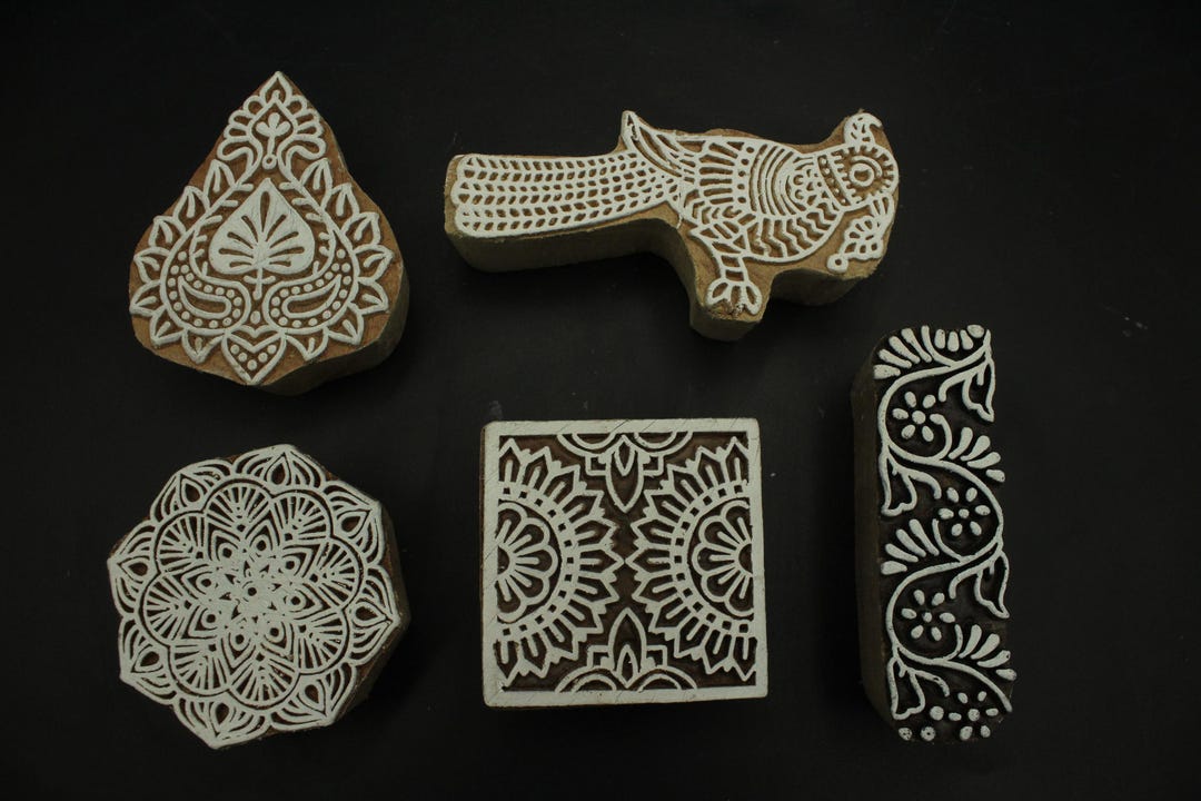 Different Patterns Wooden Printing Block Stamp 5 Designs Floral Diy - Etsy