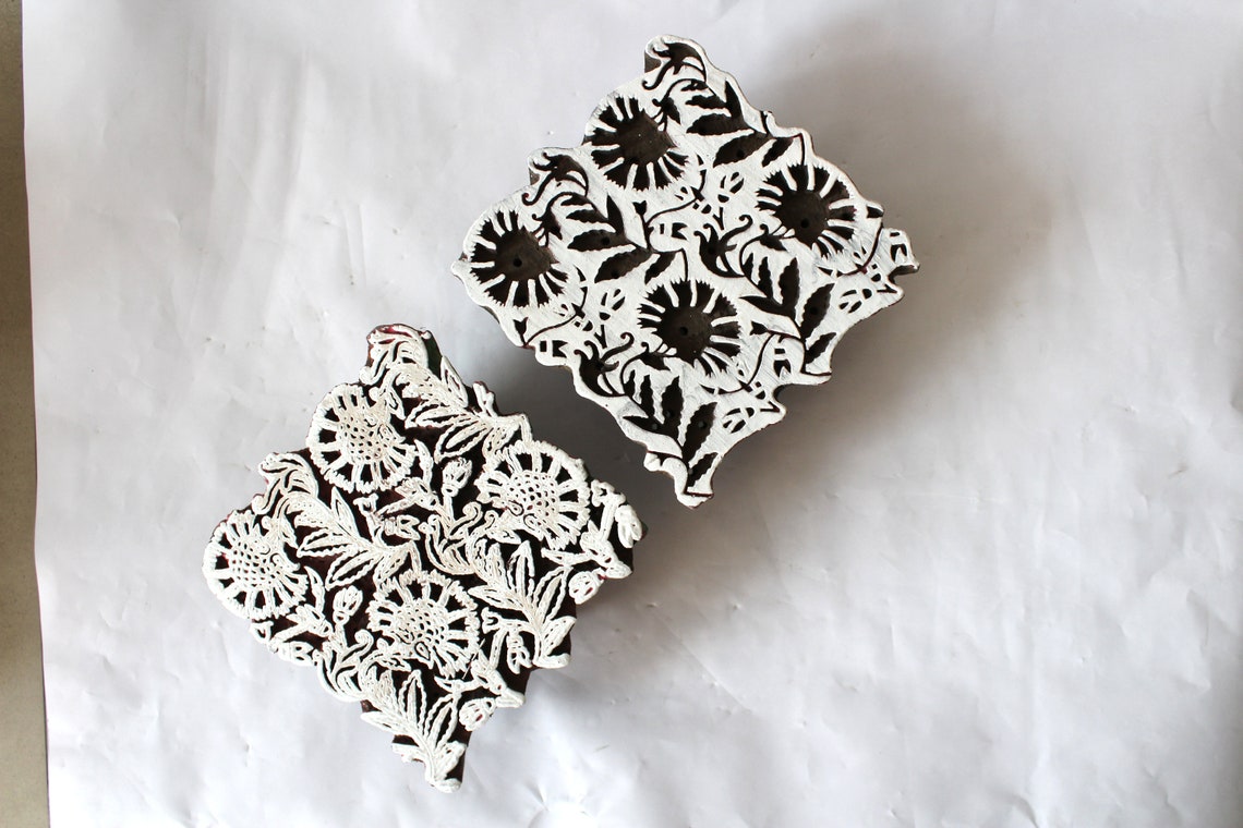 Textile Wooden Printing Block Stamps Double Color Hand Curved Dye - Etsy