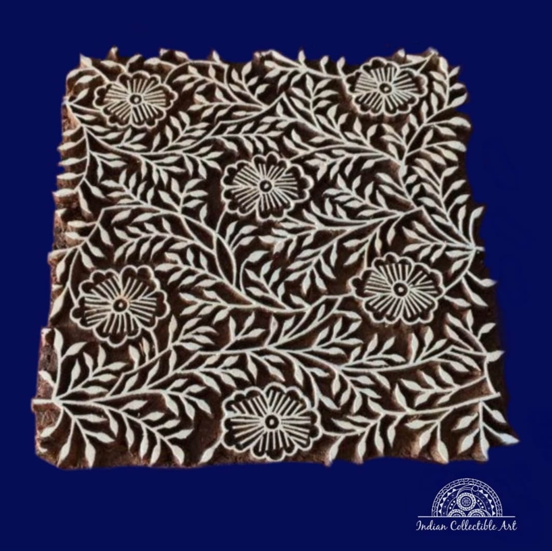 Wooden Block Printing Floral Fine Carving Stamp Hand Carved Block Dye ...