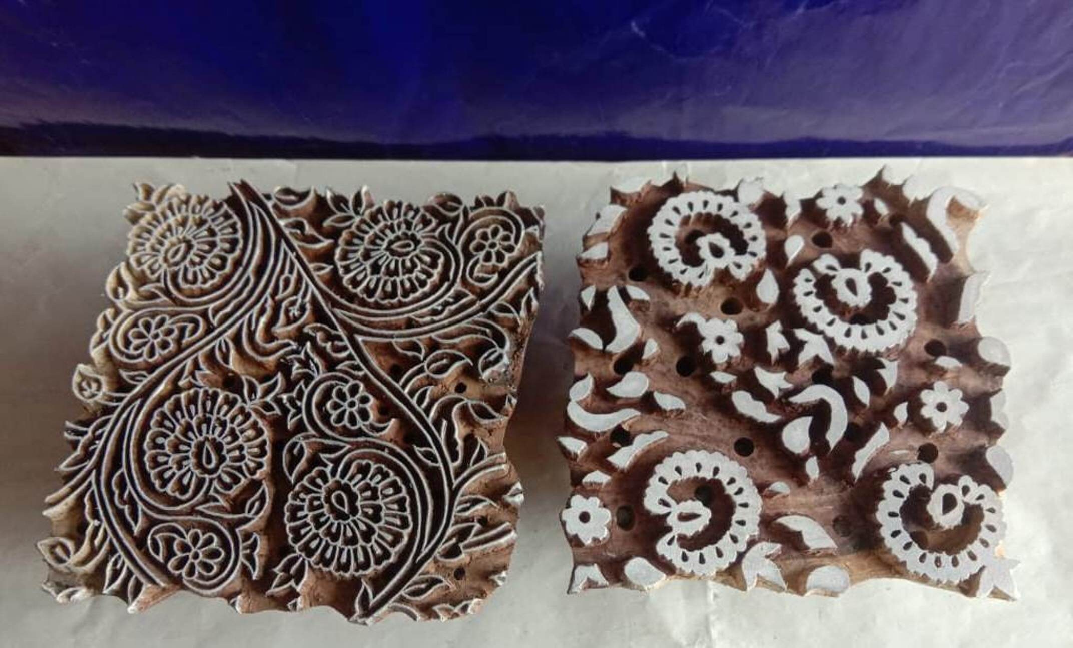 Wooden Printing Blocks Two Color Hand Curved Fabric Print - Etsy