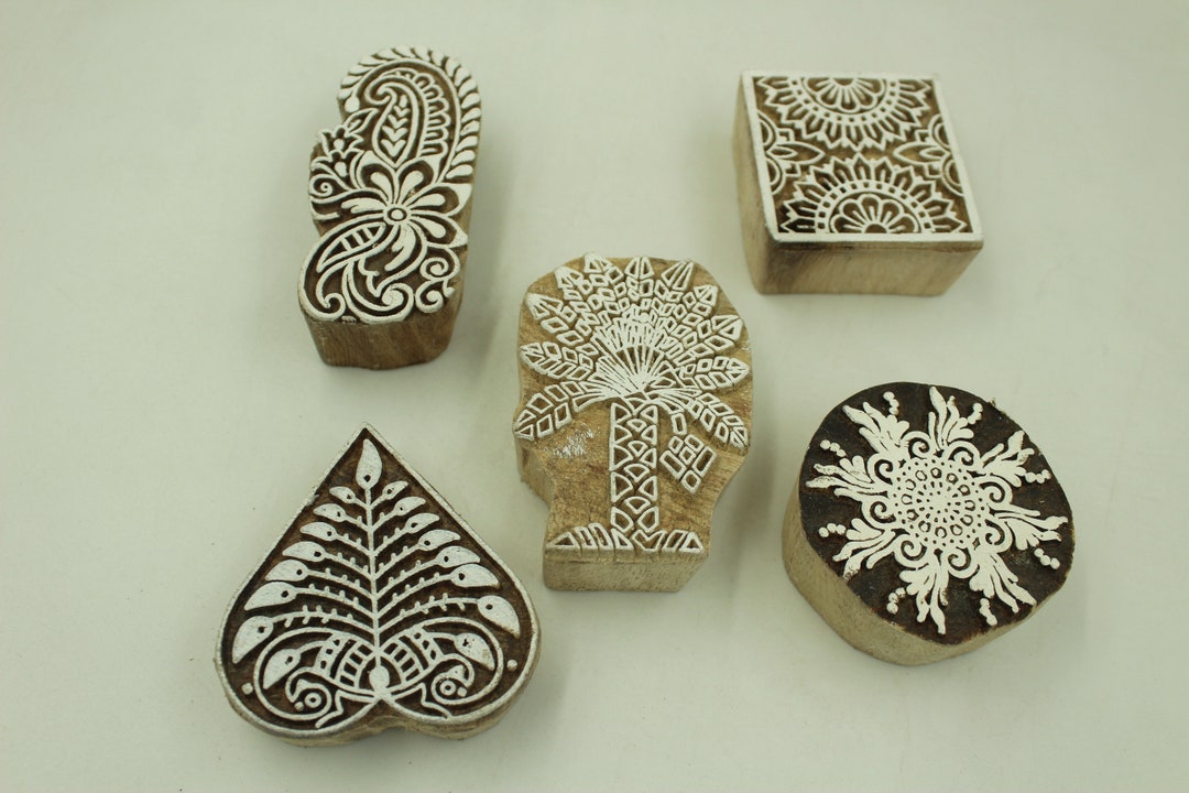 Textile Wooden Printing Block Stamp Set of 5 Different Designs Dyi - Etsy