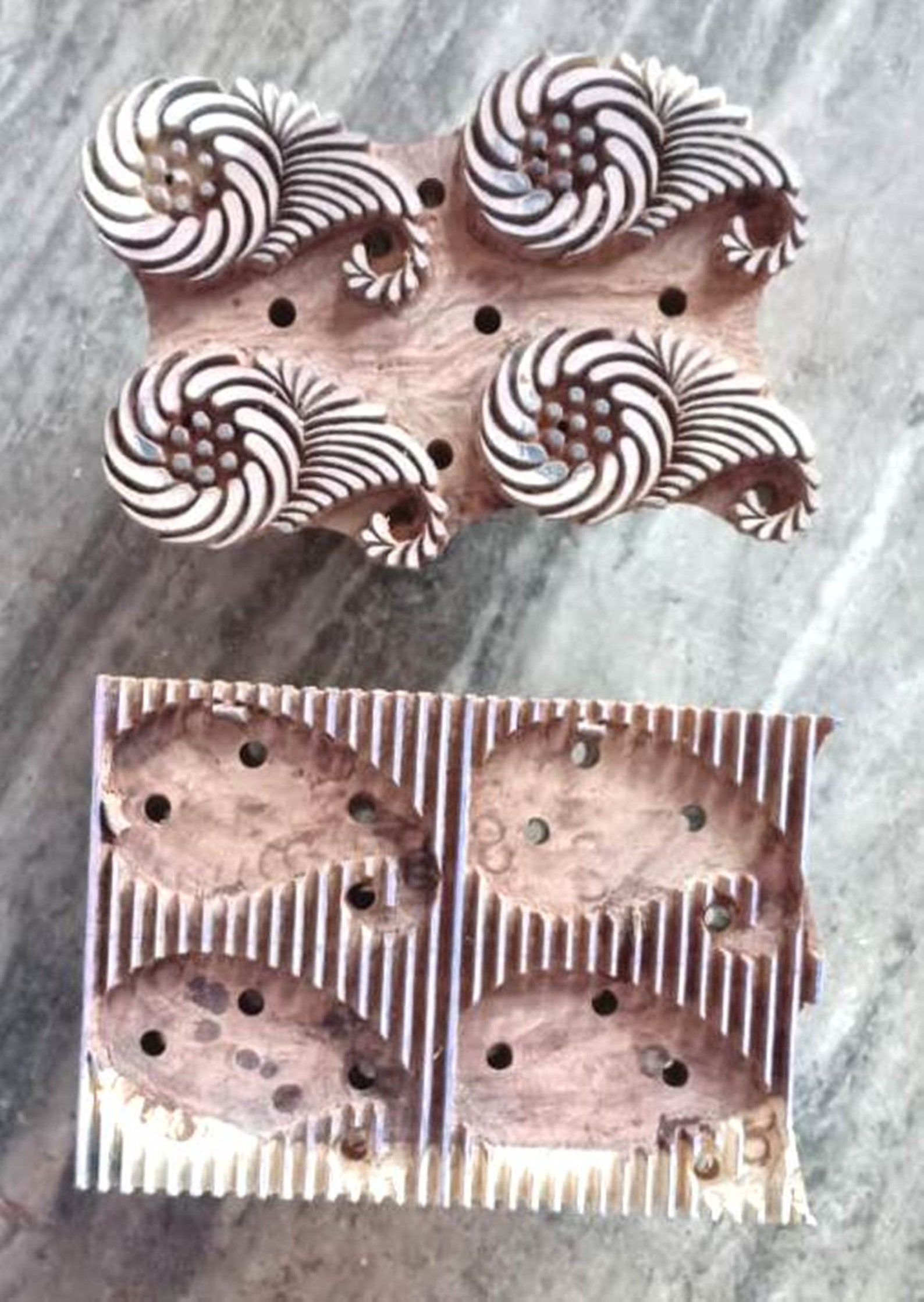 Double Color Two Multi-color Wooden Stamp Textile Hand Curved Buti ...