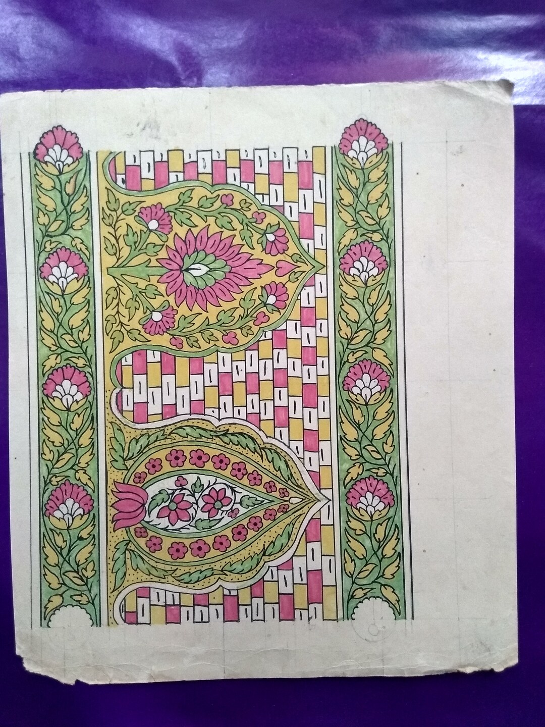 Textile Vintage Design Handmade on Old Paper Floral Design Collectible ...