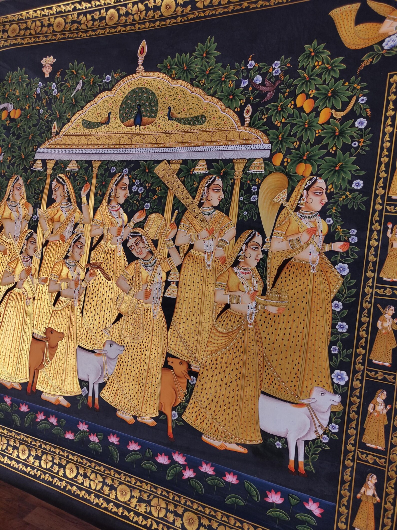 Handpainted Pichwai Painting: Gopikas Art on Cloth (4x4 Ft) - Etsy