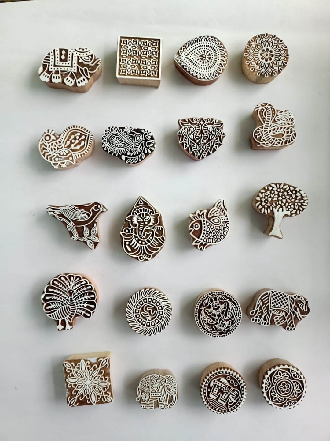 Handcrafted Indian Woodblock Printing Blocks - Lot of 20 PC - Mixed ...
