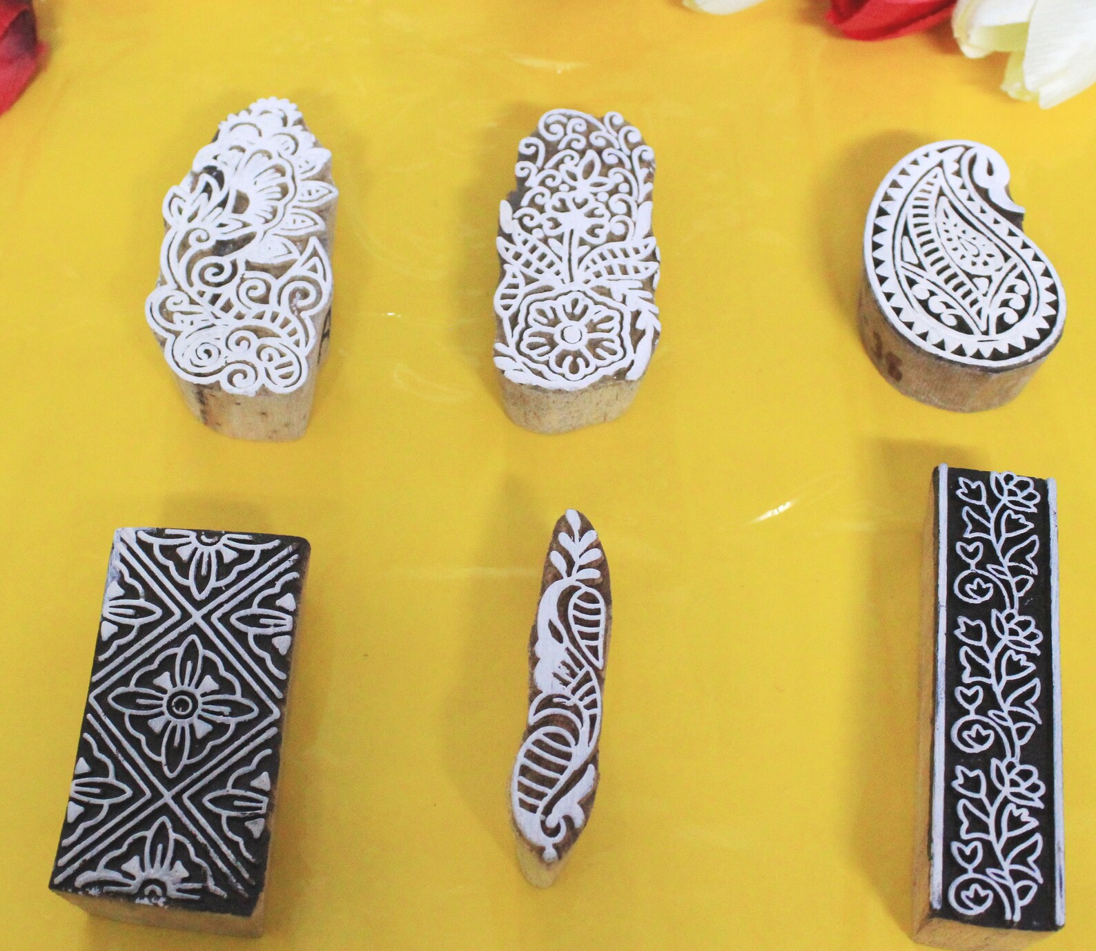 Indian Design Borders Paisley Buta Print set of 6 Wooden | Etsy