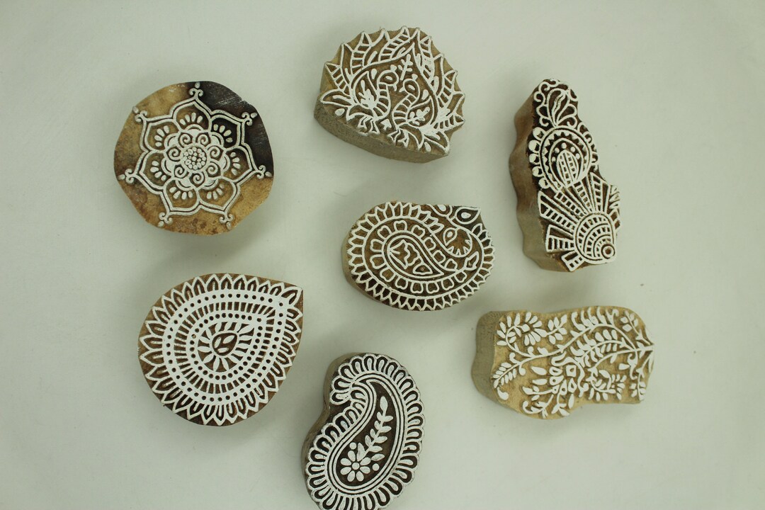 Assorted Wood Stamps Paper Stamp Set of 7 Different Design Block Print ...