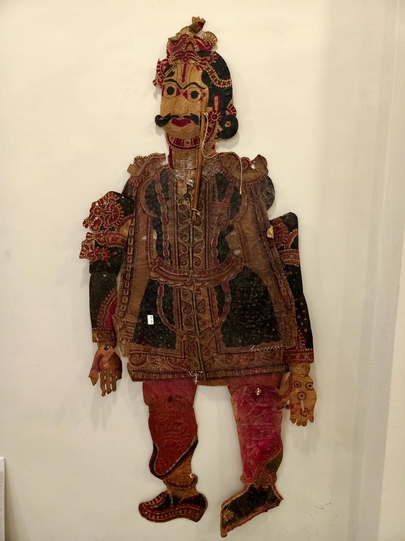 Old Puppet Original Leather Shadow Puppet Indrajeet Rare Fine Carving ...