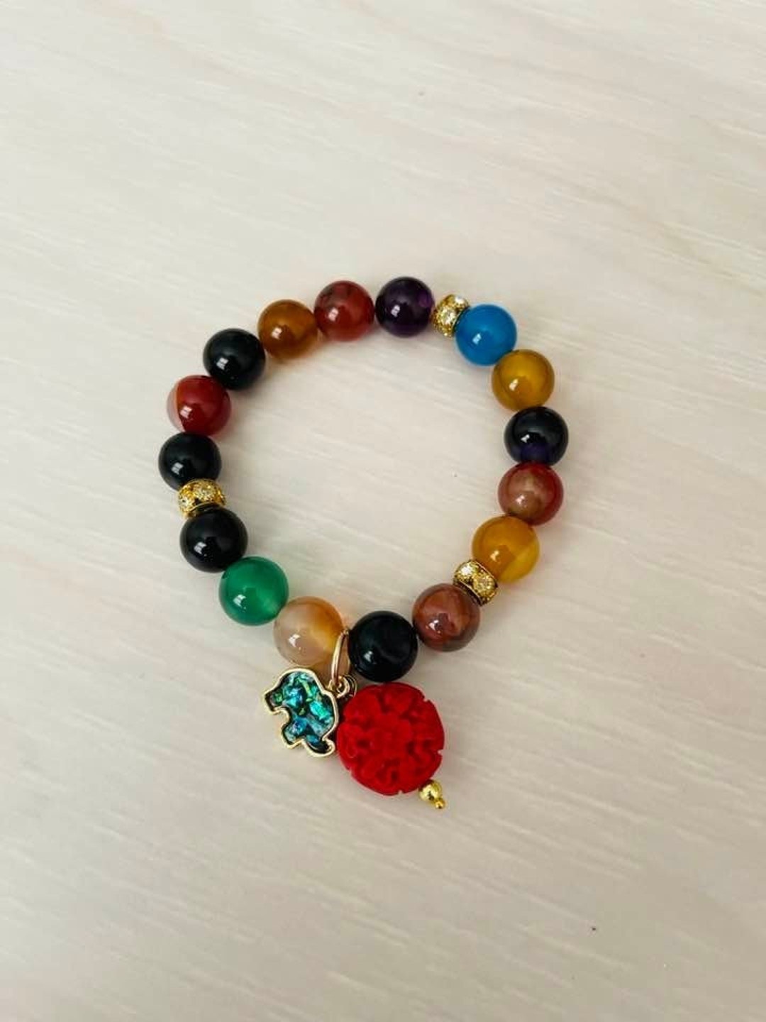 Agates Bracelet With Charm, Natural Stone Jewelry With Elephant ...