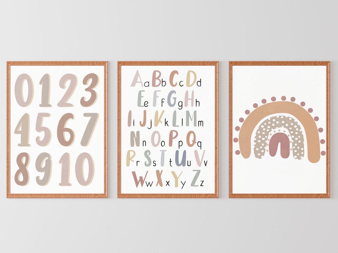 Set of 3 Alphabet Rainbow Numbers Prints, Rainbow Playroom Print, Kids ...