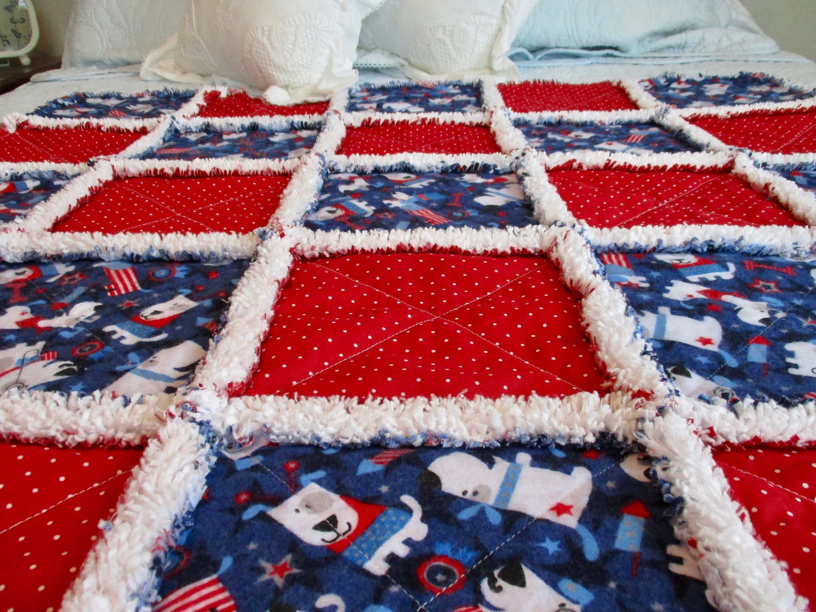 Patriotic Puppy Rag Quilt / Dog Rag Quilt / Flag Rag Quilt / Handmade ...