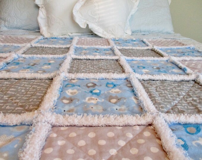 Elephant Rag Quilt / I Love You Rag Quilt / Baby Rag Quilt / Child Rag ...