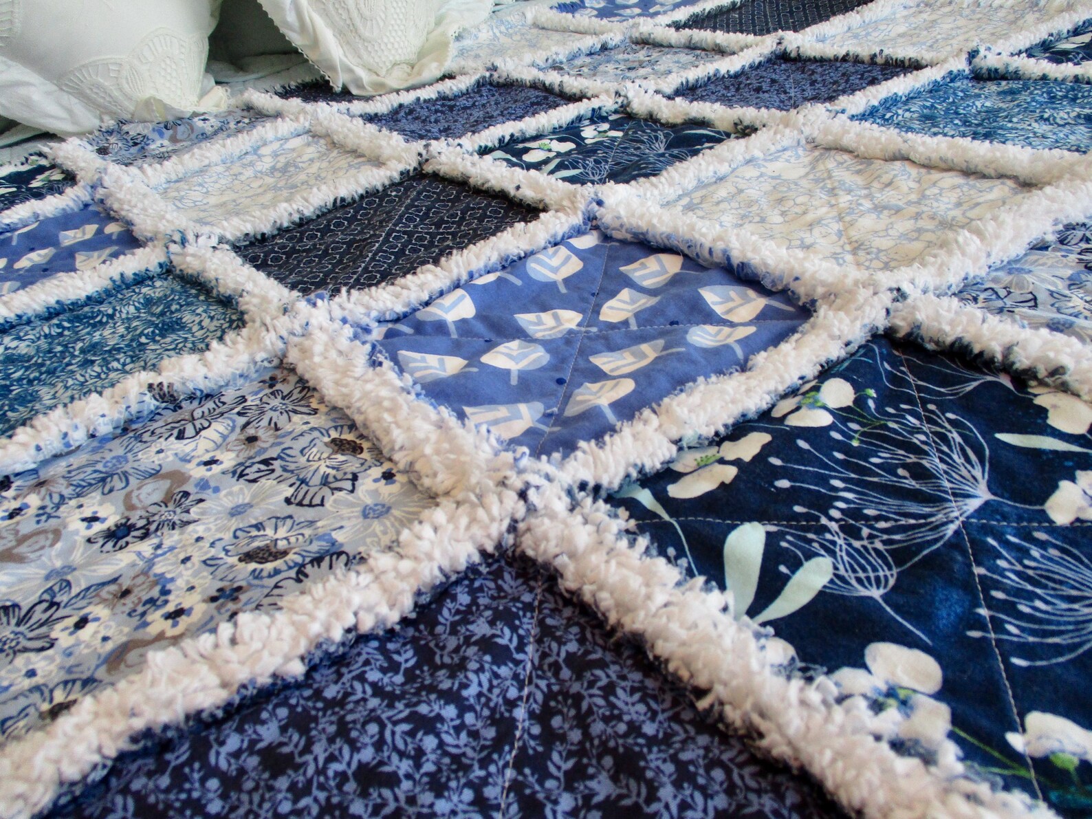 Patchwork Flower Rag Quilt / Vintage Rag Quilt / Handmade Baby Rag ...