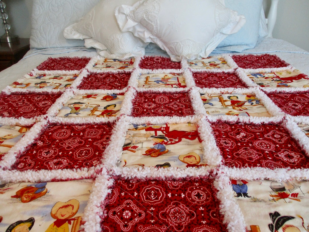 Tiny Cowboy Rag Quilt / Handmade Baby Rag Quilt / Child Rag Quilt / Lap ...