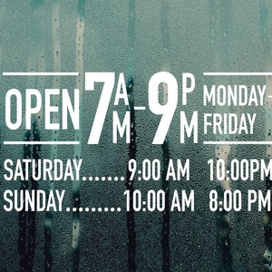 Store Hours Decal Vinyl Decal Store Front Cut Decal Hours Decal Company ...
