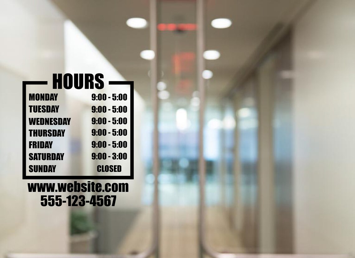 Custom Store Hours Decal Vinyl Decal Store Front Cut Decal - Etsy