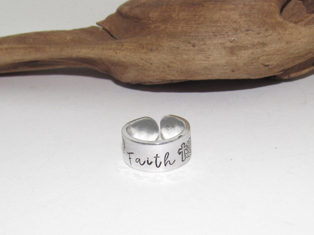 Sterling Silver Faith Thumb Ring, Stamped Cross Ring, Personalized Hand ...