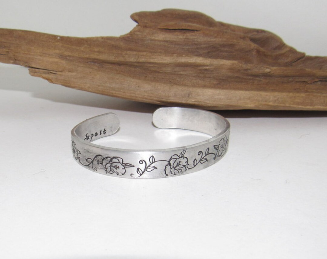 Sterling Silver August Birth Flower Bracelet, Stamped Jewelry ...