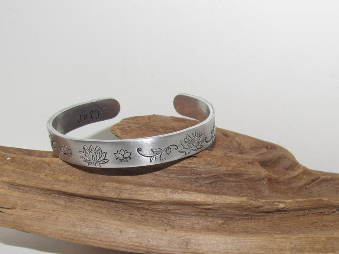 Sterling Silver July Birth Flower Bracelet, Stamped Jewelry ...