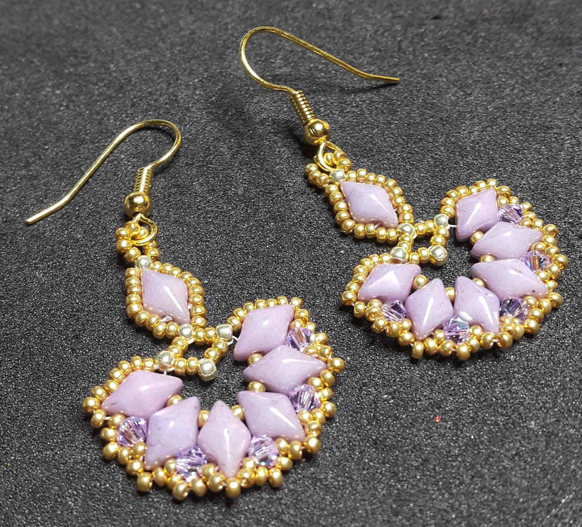 Beaded Earring Pattern, Tutorial, Super Simple Diamond Duo Earrings ...