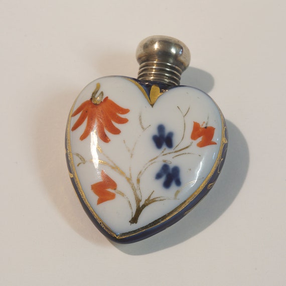 Heart shaped ceramic perfume bottle with silver top B… - Gem
