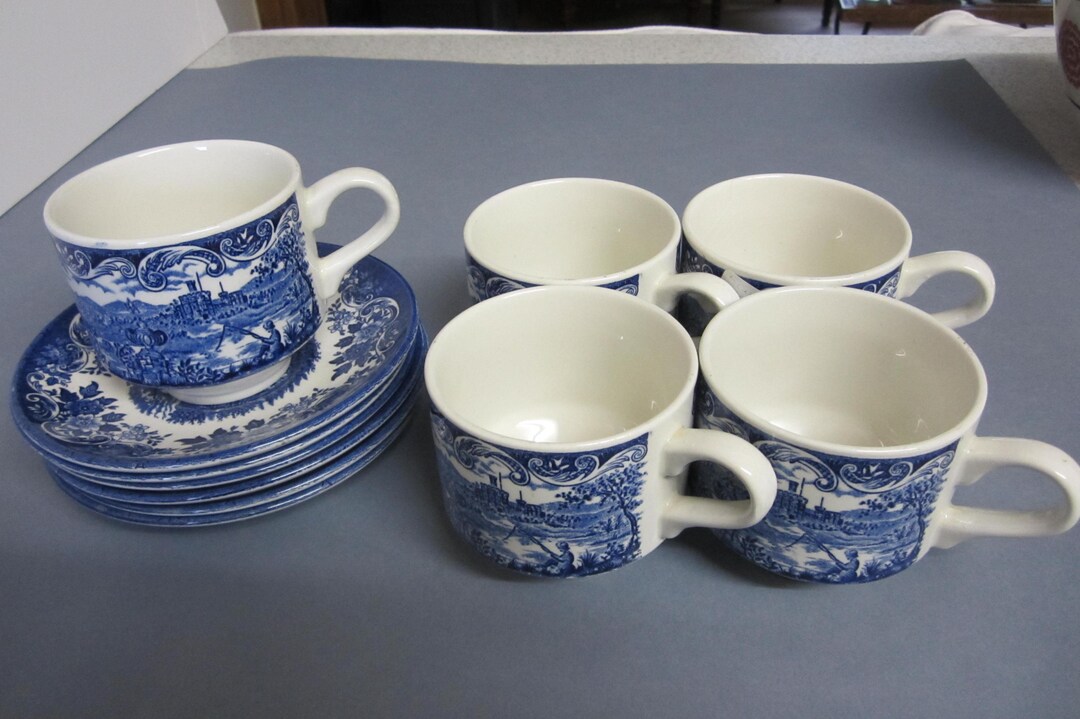 Vintage Blue & White Cup and Saucers, Broadhurst Staffordshire ...