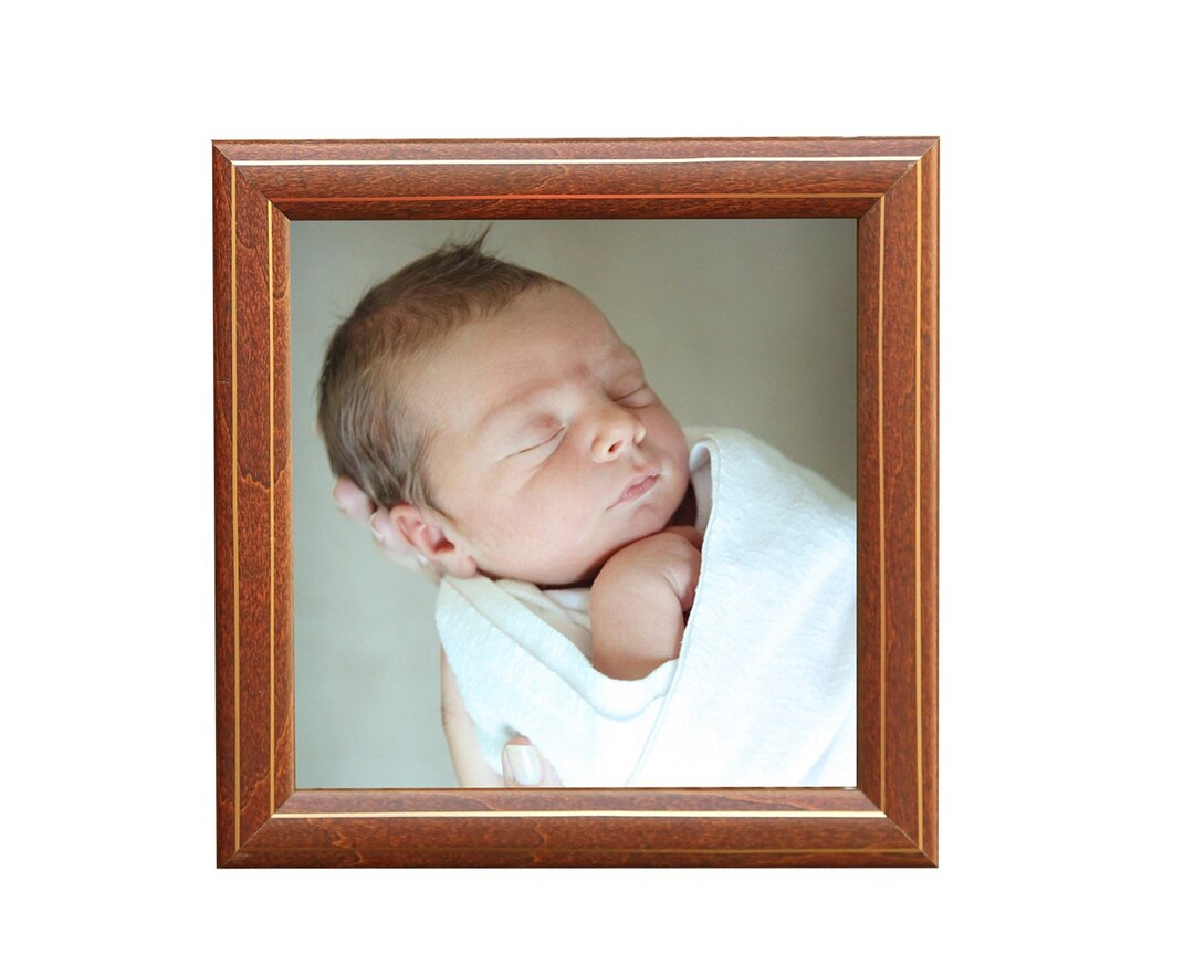 Square Picture Frame, Small Walnut Frame With Gold Pin Stripes - Etsy