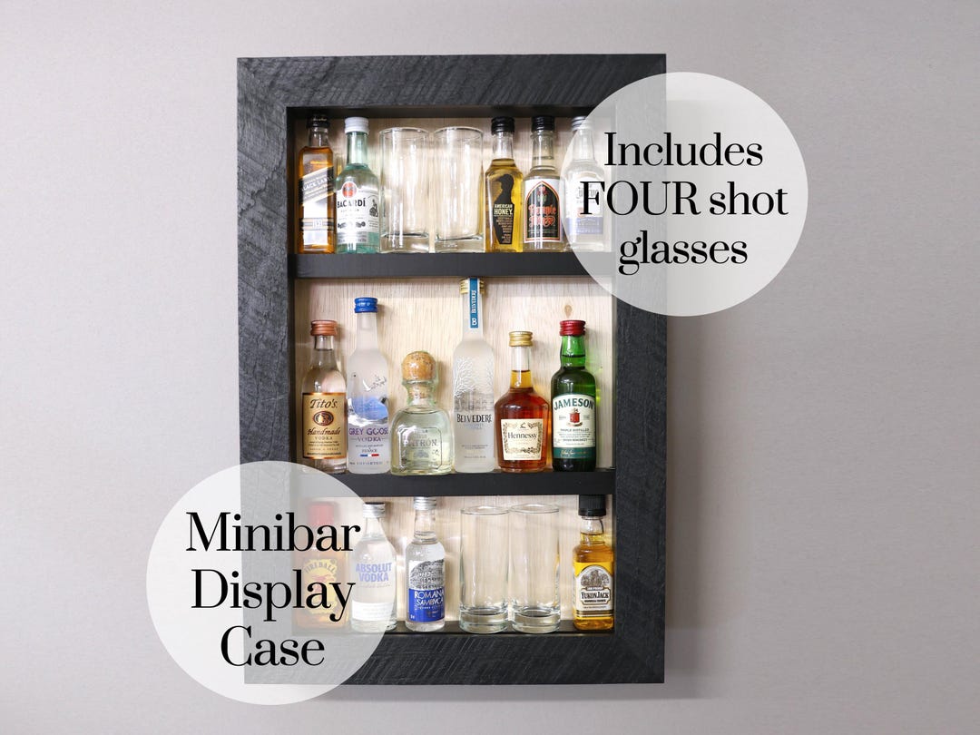 Minibar Display Case, Mounted Liquor Cabinet, Shot Glass Shelf, Shooter ...