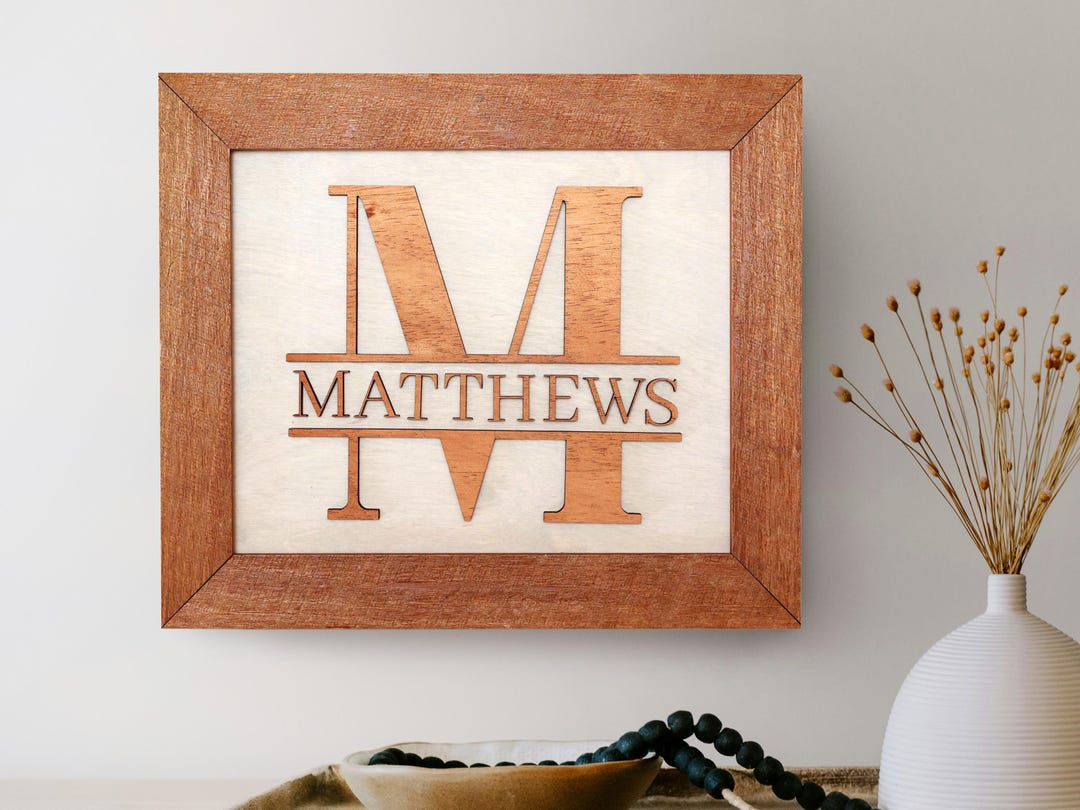 Custom Last Name Monogram Sign With Frame Personalized Wall Decor Wall ...