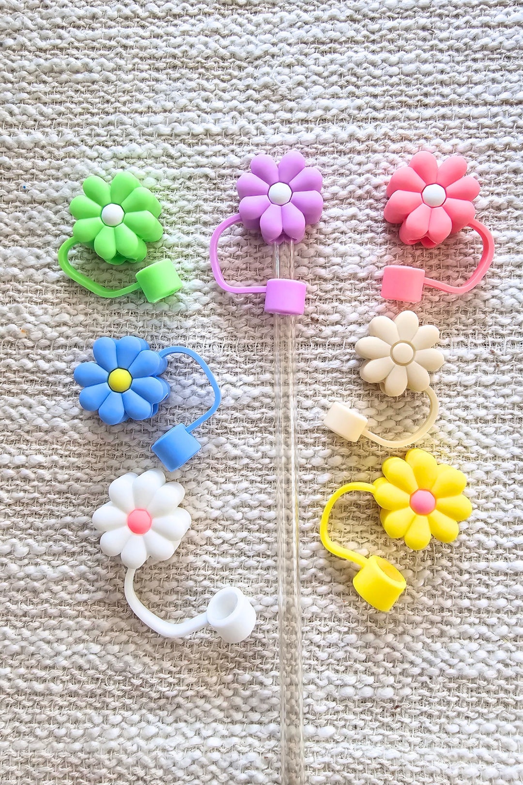 Flower Tumbler Straw Topper Floral Bottle Straw Cover Silicone Straw ...