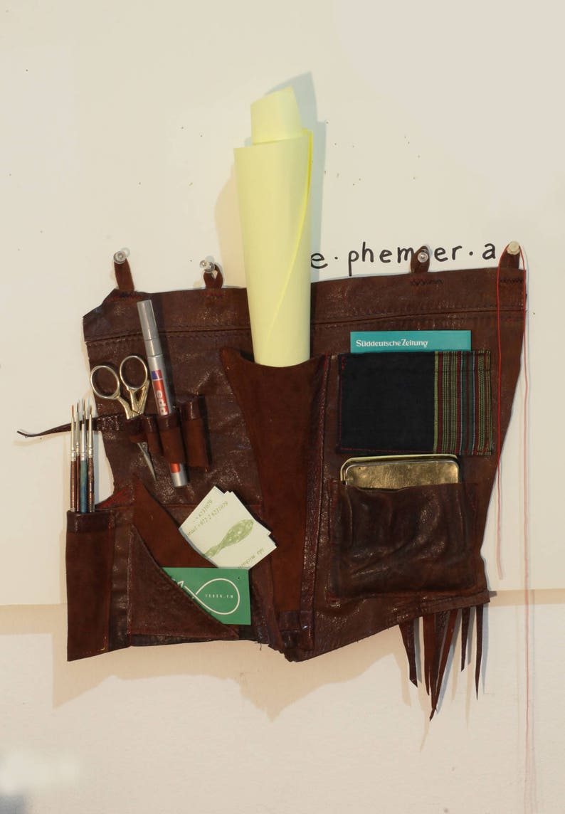Upcycled Leather Wall Hanging Organizer Silk Pocket - Etsy