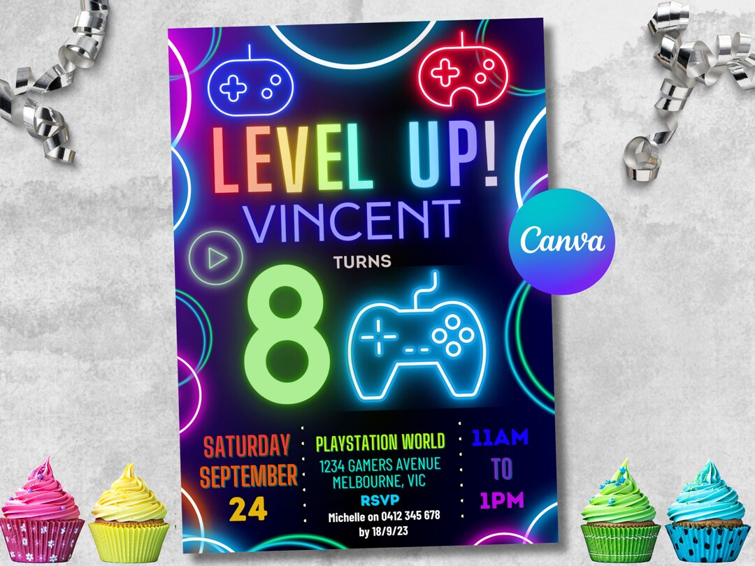 Editable Gamer Birthday Party Invitation, Playstation, XBOX, Nintendo ...