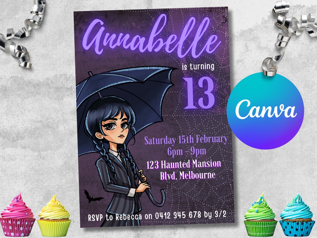 Editable Wednesday Addams Birthday Party Invitation, Addams Family ...