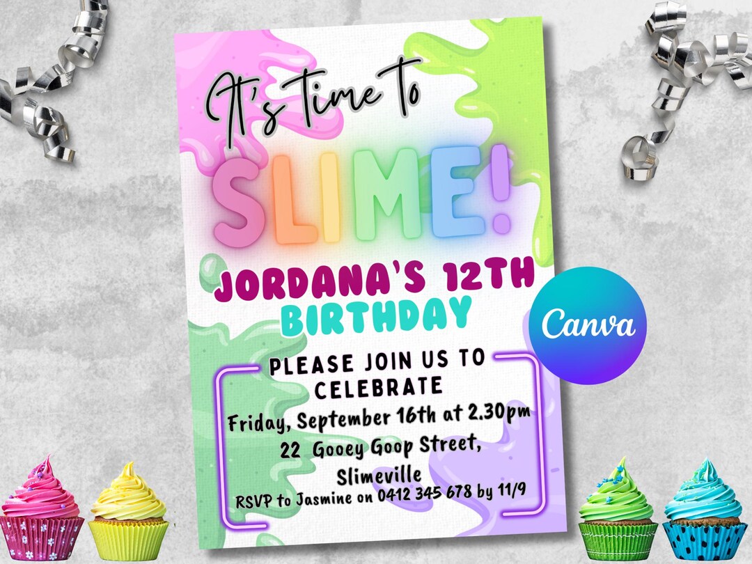 Editable Slime Birthday Party Invitation, Oooey Colourful, Slimey ...