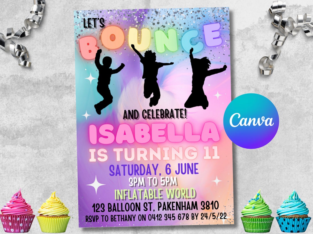 Editable Bounce Birthday Party Invitation, Jump, Trampoline Party, Kids ...