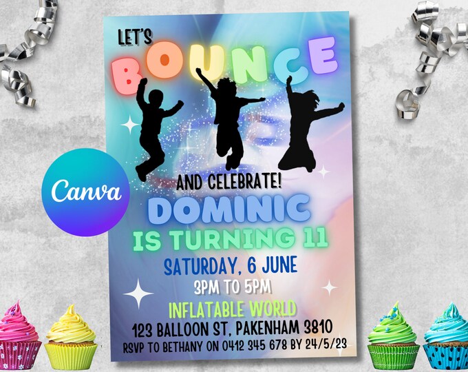 Editable Bounce Birthday Party Invitation, Jump, Trampoline, Boy, Kids ...
