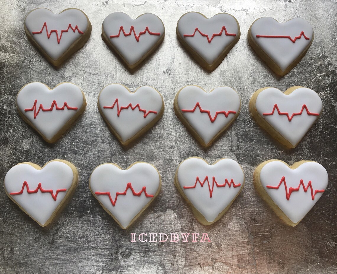 EKG Hearts Sugar Cookies Perfect for Gift Giving or | Etsy