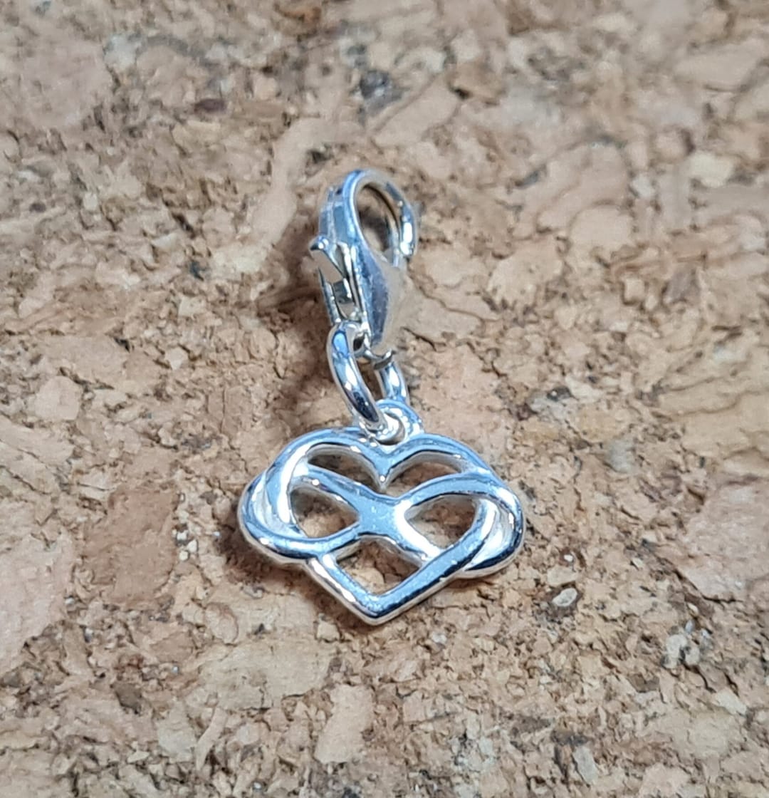 Sterling Silver Clip on 11mm Infinity Heart Charm With Lobster Clasp ...