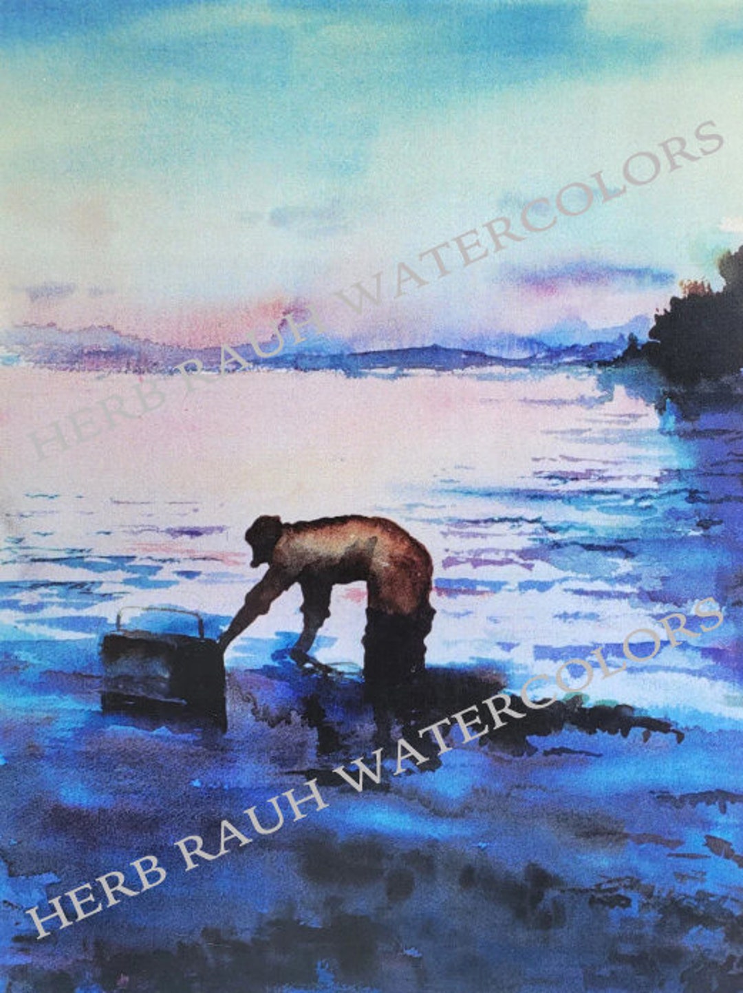 Clam Digger, Clam Flats, Quahog, Beach, Low Tide at Dawn, Giclee Print ...