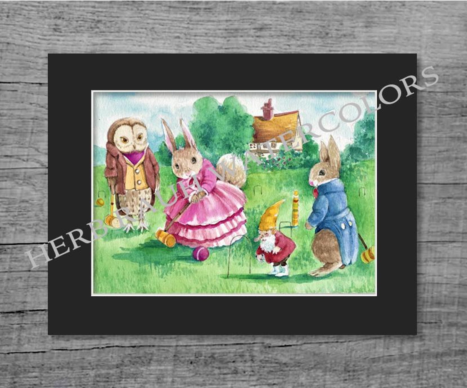 Croquet, Animal Lawn Play Scene Watercolor Print - Etsy