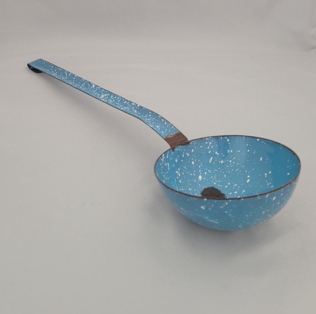 Vintage Enamelware Graniteware Blue White Speckled 15" Ladle Large ...