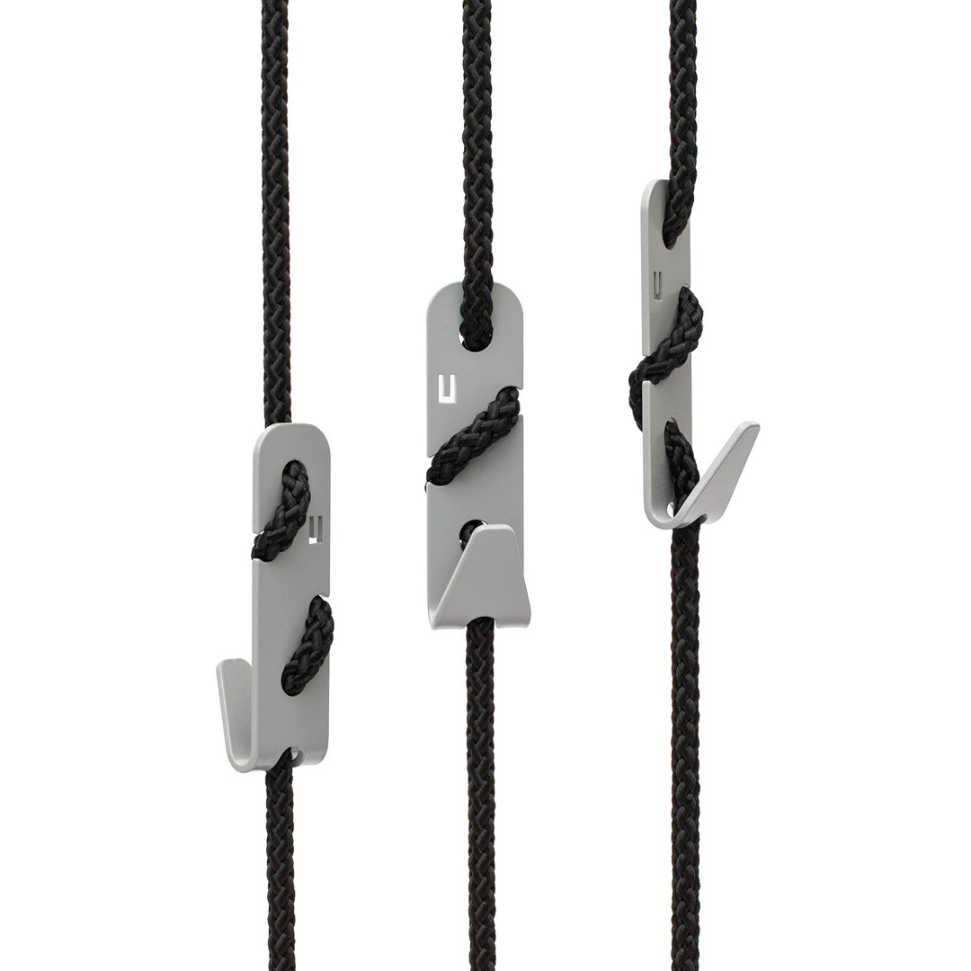 Design Coat Hooks THE ROPEHOOKS Grey Hooks on Black Rope Ceiling Mount ...