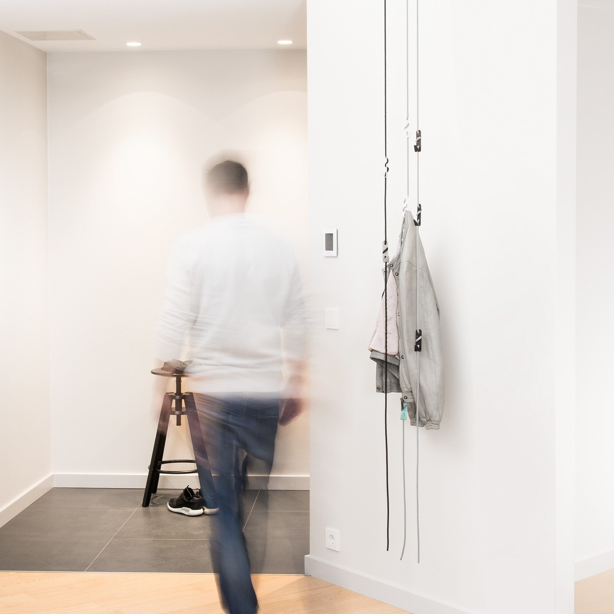 Design Coat Hooks THE ROPEHOOKS Grey Hooks on Black Rope Ceiling Mount ...