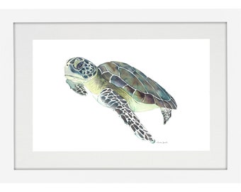 Green Sea Turtle Watercolor Print - Etsy