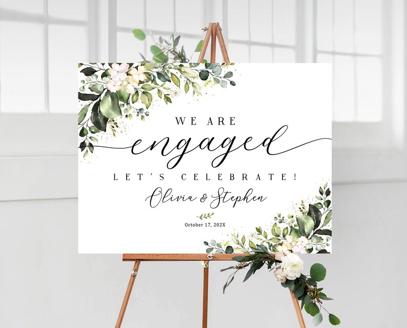 Engagement Welcome Sign, Engagement Party Sign, Greenery Engagement ...