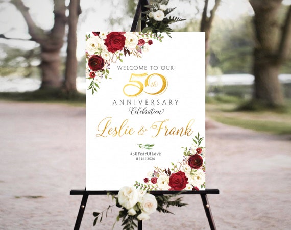 50th Anniversary Poster Red and White Decor 50th Anniversary | Etsy